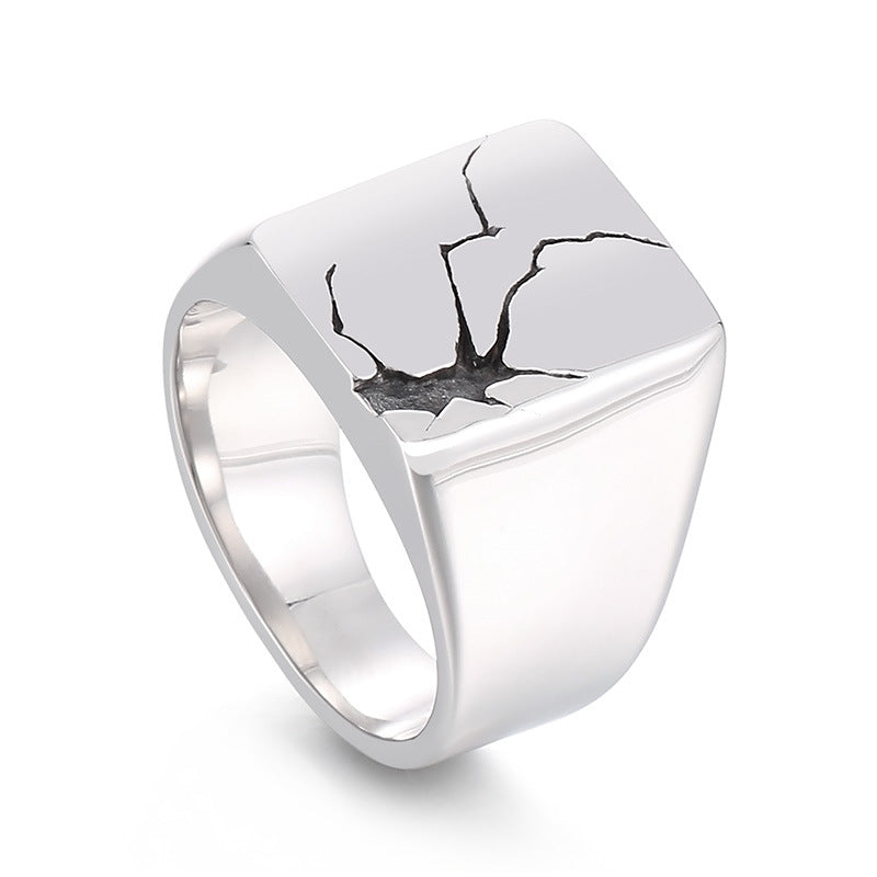 Black Crackle Finish Wide Men's Ring - Vrafi Jewelry