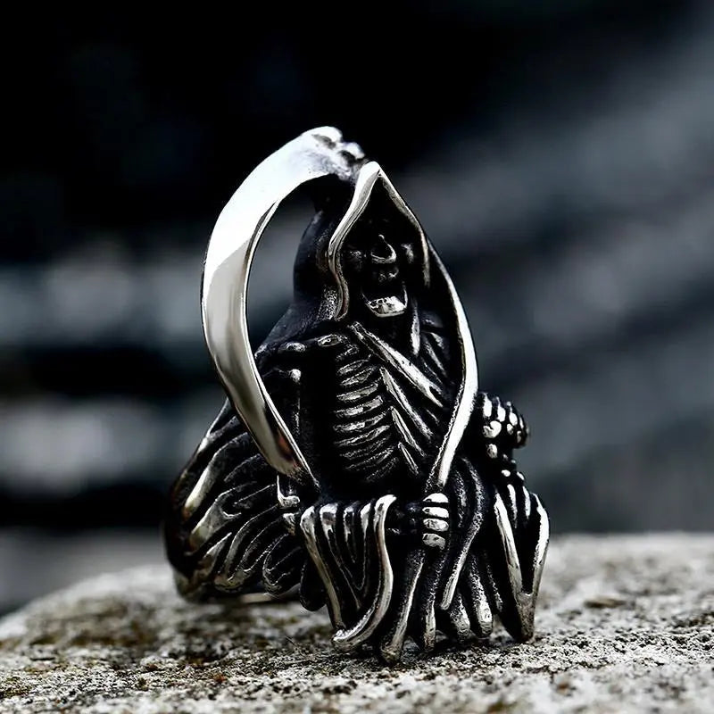 Death Scythe Skull Stainless Steel Ring - Vrafi Jewelry