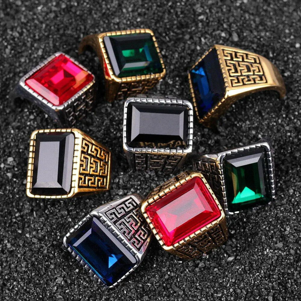 Gemstone Inlaid The Great Wall Ring - Vrafi Jewelry