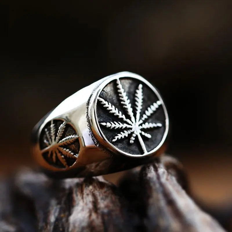Hemp Leaf Stainless Steel Ring - Vrafi Jewelry