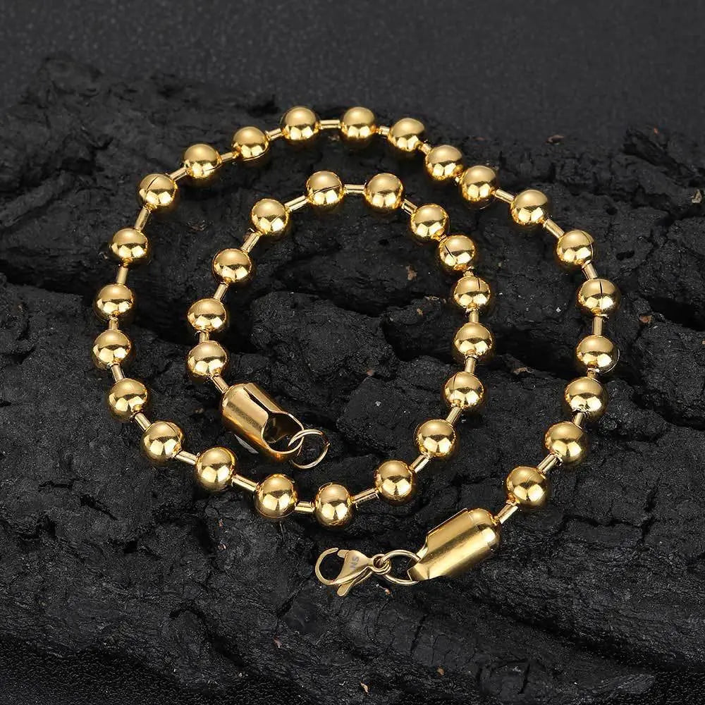 Hip Hop Bead Stainless Steel Chain-Gold - Vrafi Jewelry