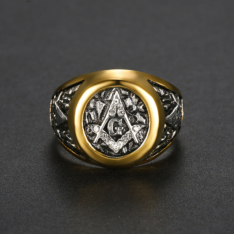 Masonic AG Freemason Diamond-Inlaid Ring- Vrafi Jewelry