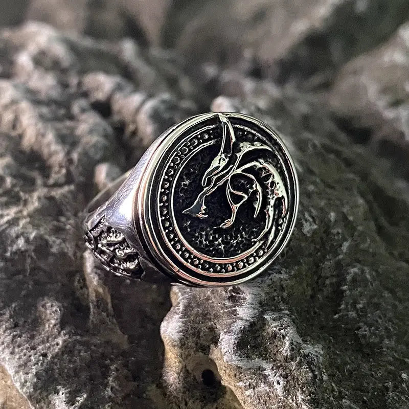 Nordic Wizard Wolf Stainless Steel Signet Ring - Vrafi Jewelry
