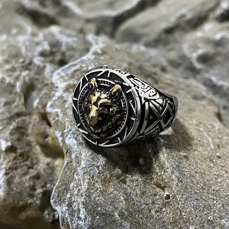 Nordic Wolf Head Signet Stainless Steel Ring - Vrafi Jewelry