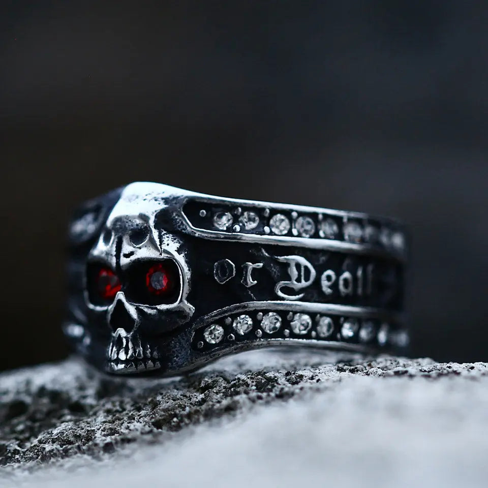 Red Eye Gemstone Skull Stainless Steel Ring - Vrafi Jewelry
