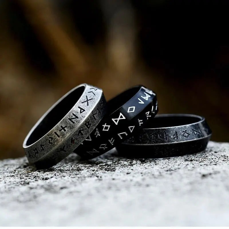Runes Engraved Rhombus Style Ring Band - Vrafi Jewelry