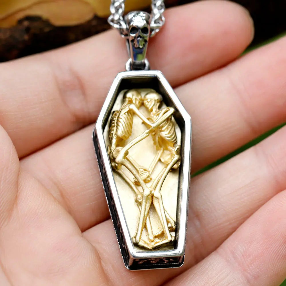 Skeletons Cuddling in a Coffin - Vrafi Jewelry
