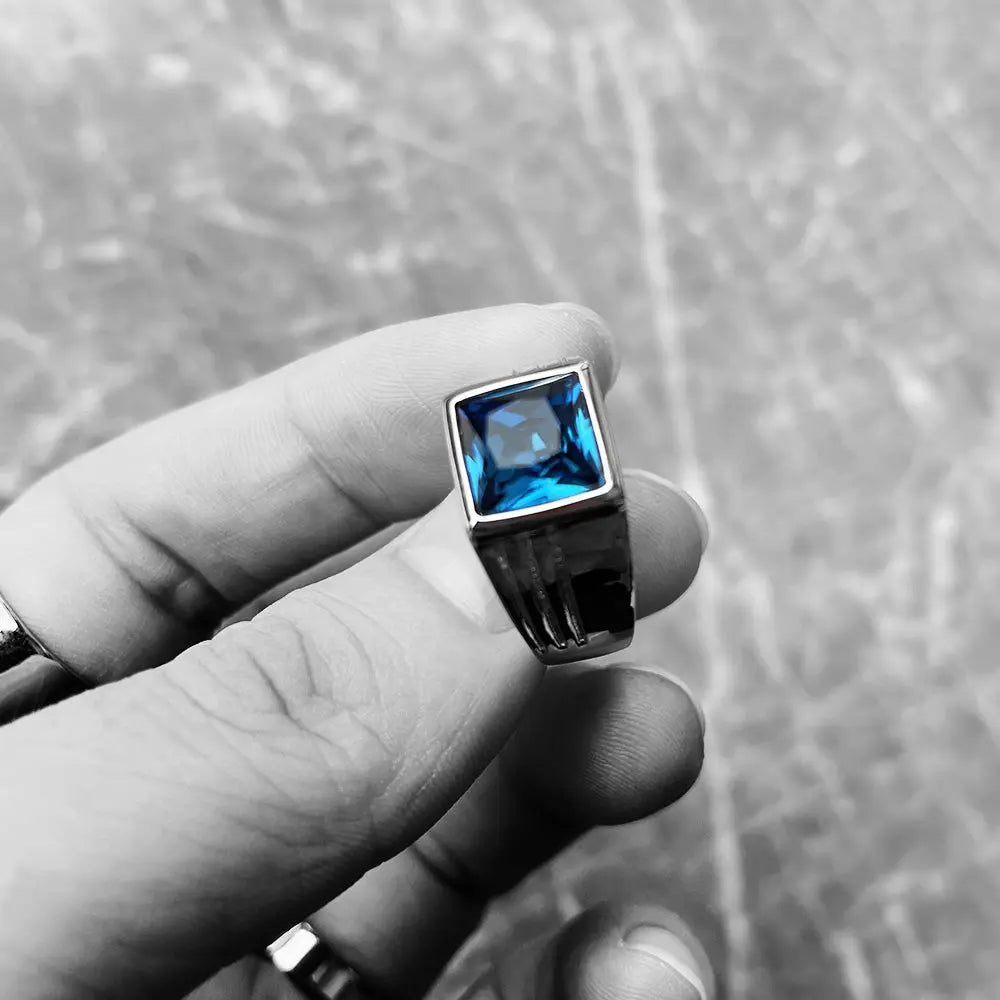 Simple gem stainless steel ring