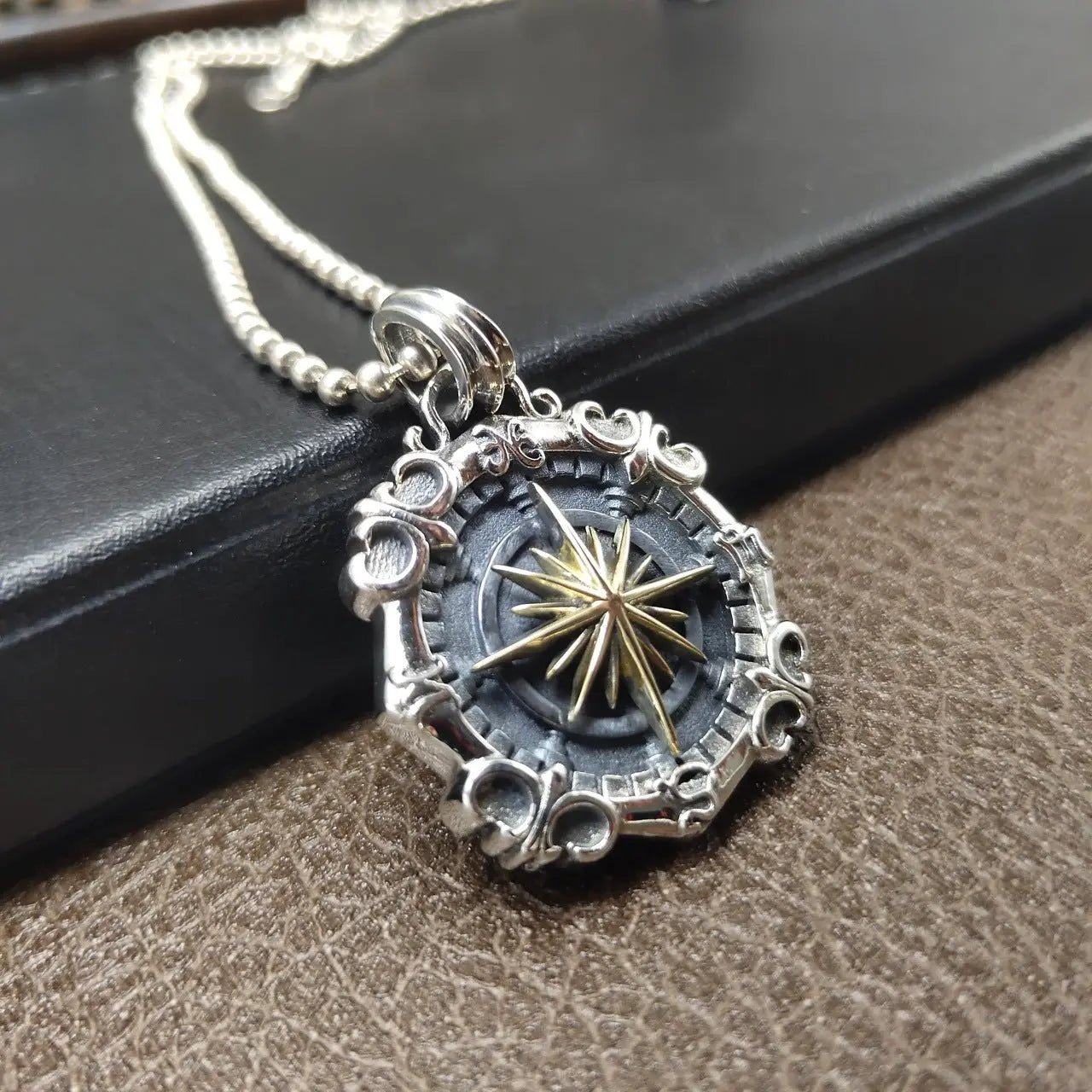 Sterling Silver Nautical Compass Pendant - Vrafi Jewelry